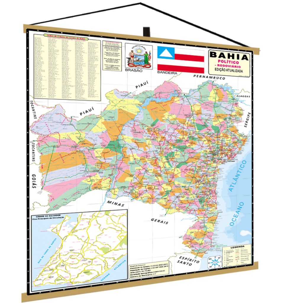 Banner Mapa Da Bahia Estado Politico Rodoviário Estatístico Escolar ...