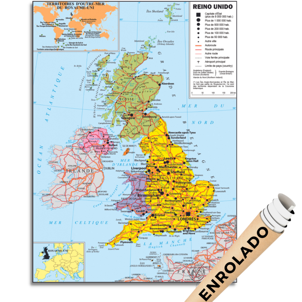 Mapa Reino Unido Uk Politico Poster Geográfico Inglês Decorativo ...