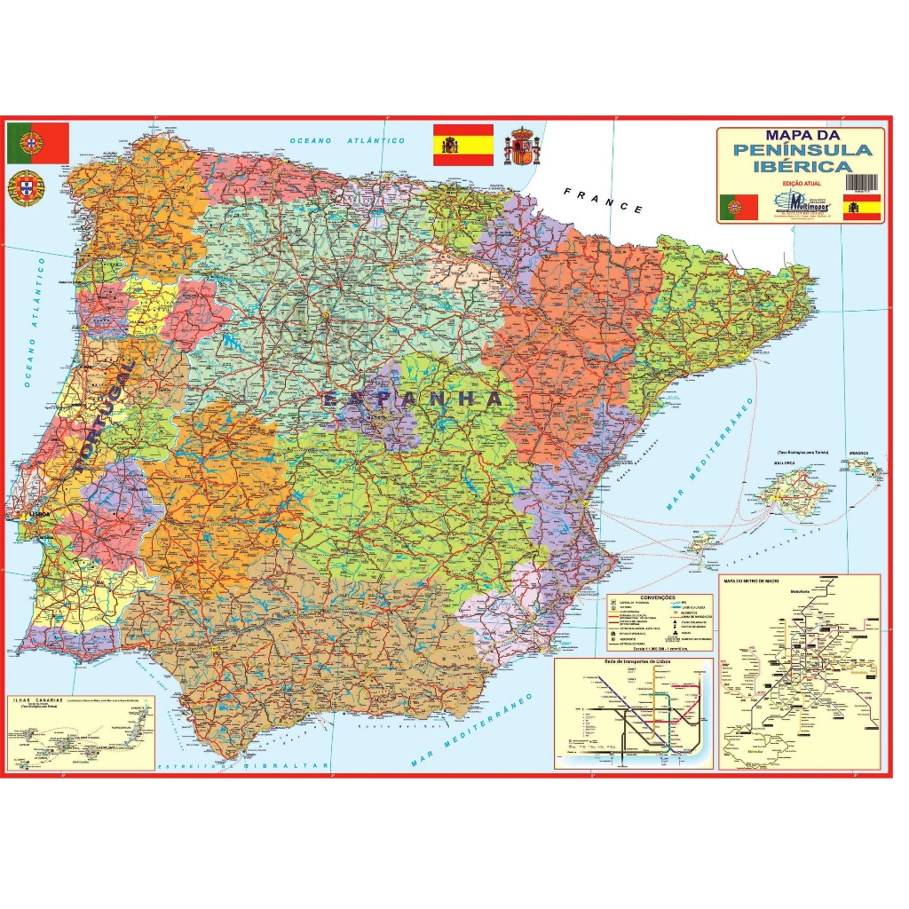 Mapa Portugal Espanha Politico Peninsula Ibérica Politico Poster ...