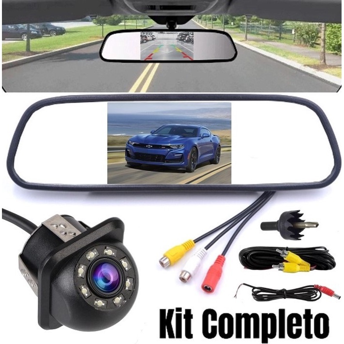 Retrovisor Visor Espelho Tela Lcd Veicular + Câmera Tartaruga com 8 ...