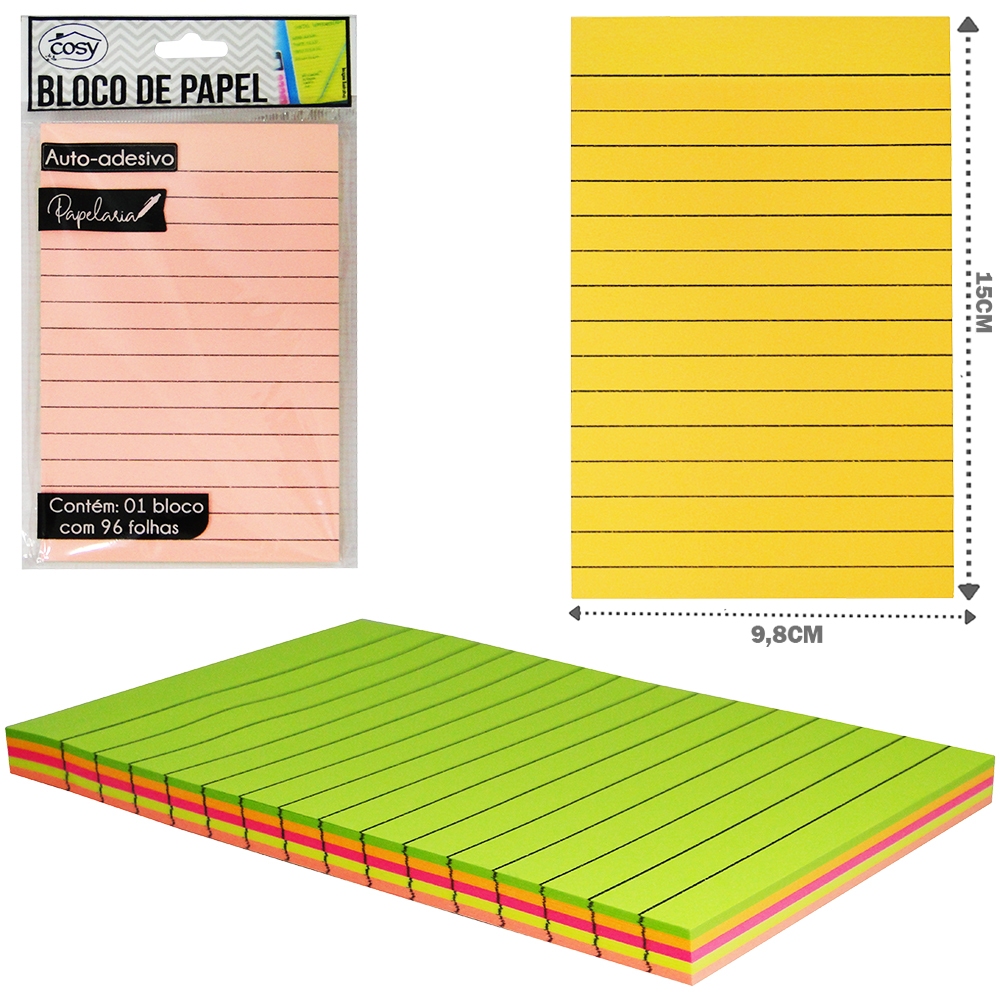 BLOCO DE ANOTACAO POST IT STICKER ADESIVO RETANGULAR PAUTADO COM 96 ...