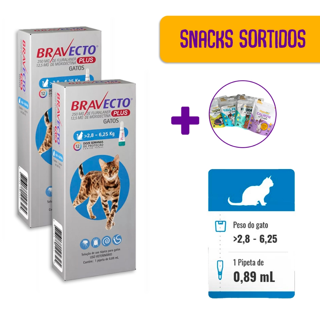 Kit 2 Bravecto Plus Gatos Transdermal De 2,8 A 6,25 Kg - 250 Mg | Shopee Brasil