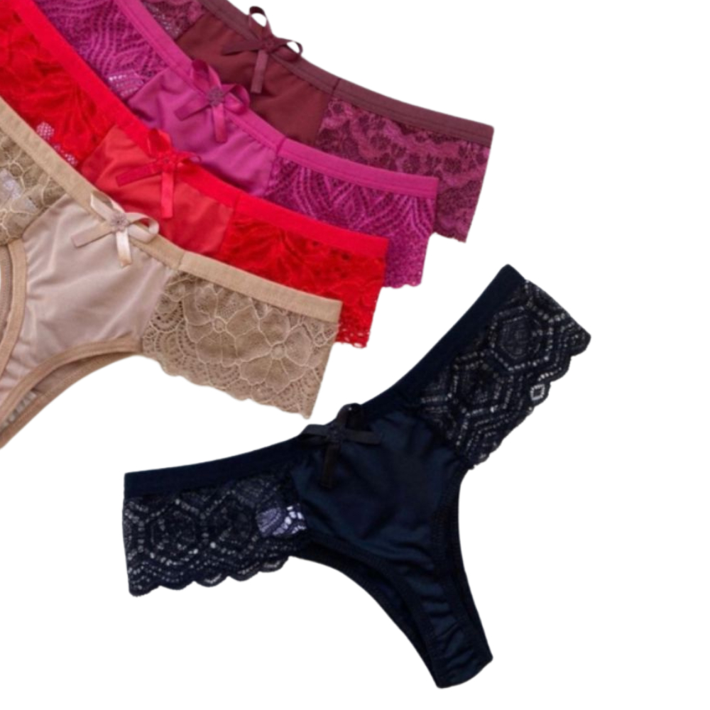 Kit 6 Calcinhas Renda Fio Dental Sexy Lingerie Levanta Bumbum Fio ...
