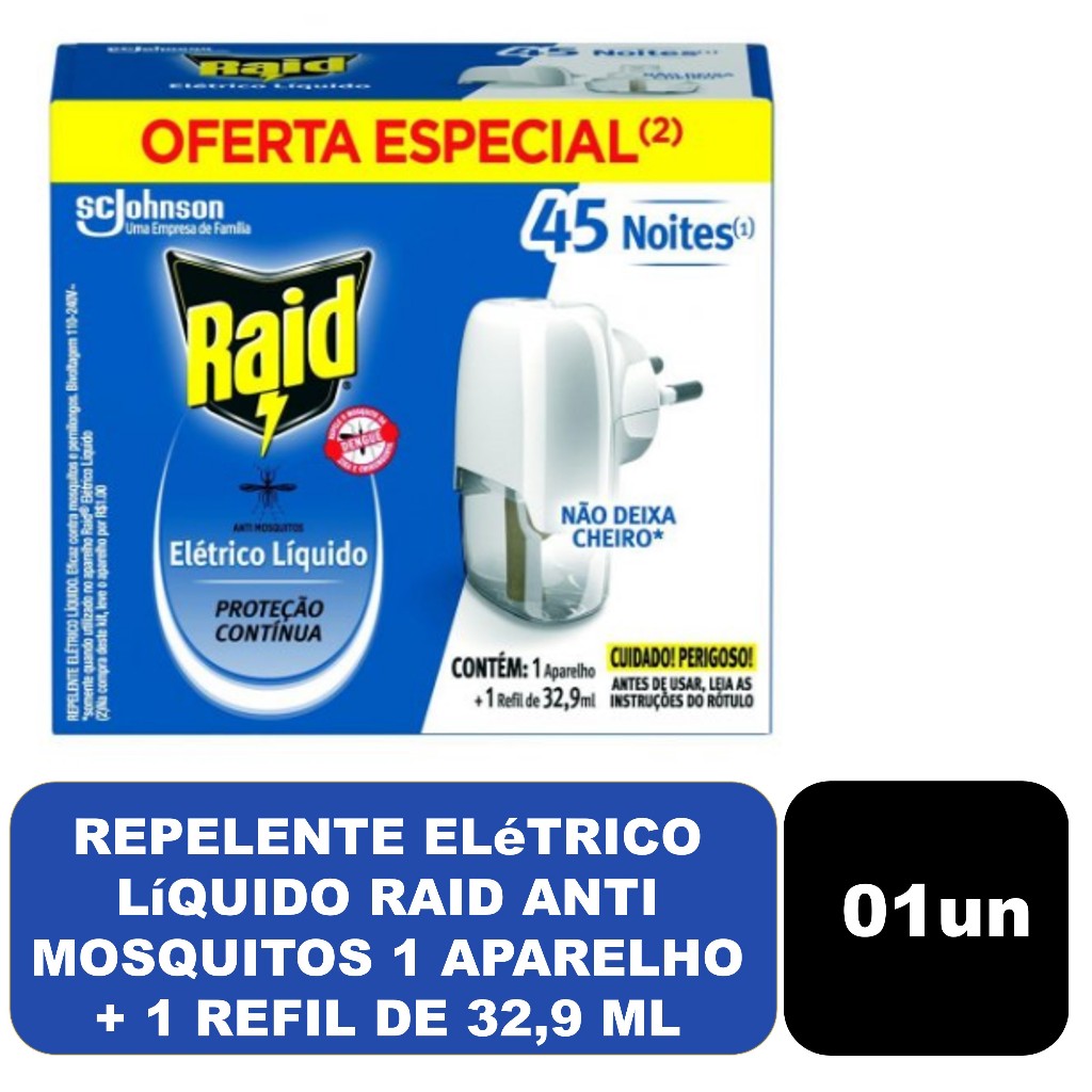Repelente Elétrico Líquido Raid Anti Mosquitos 1 Aparelho + 1 Refil De ...