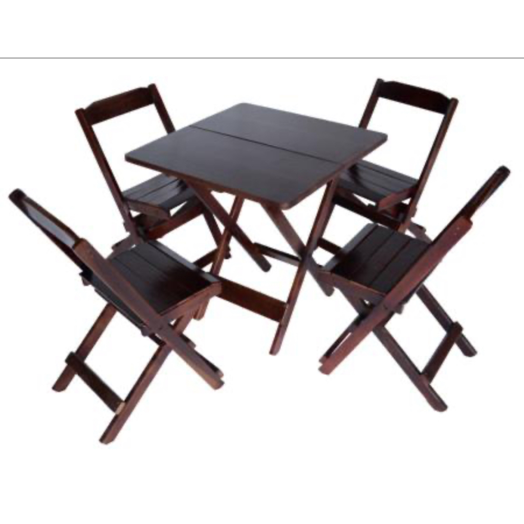 Jogo Conjunto 1 Mesa 70x70 e 4 Cadeiras Bar Dobráveis Retratil de Madeira - Com pintura Imbuia ...