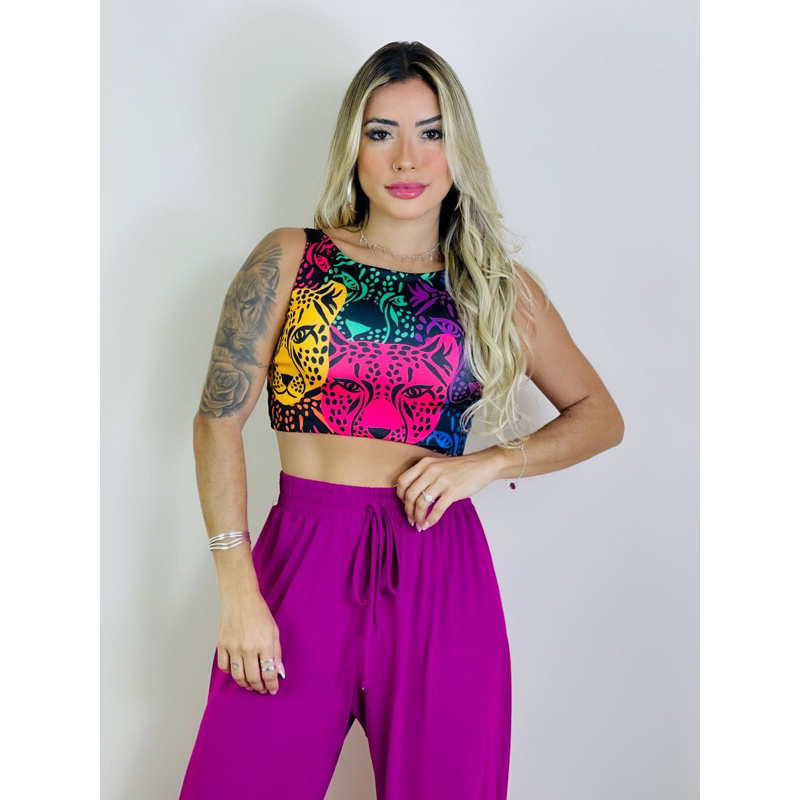 Cropped Feminino Estampado inspiração Farm tendência moda blogueira ...