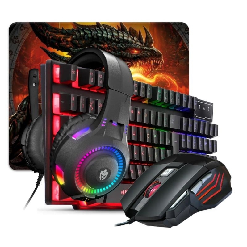 Kit Gamer Teclado Semi-mecânico + Mouse RGB 3200 Dpi + Mouse Pad ...