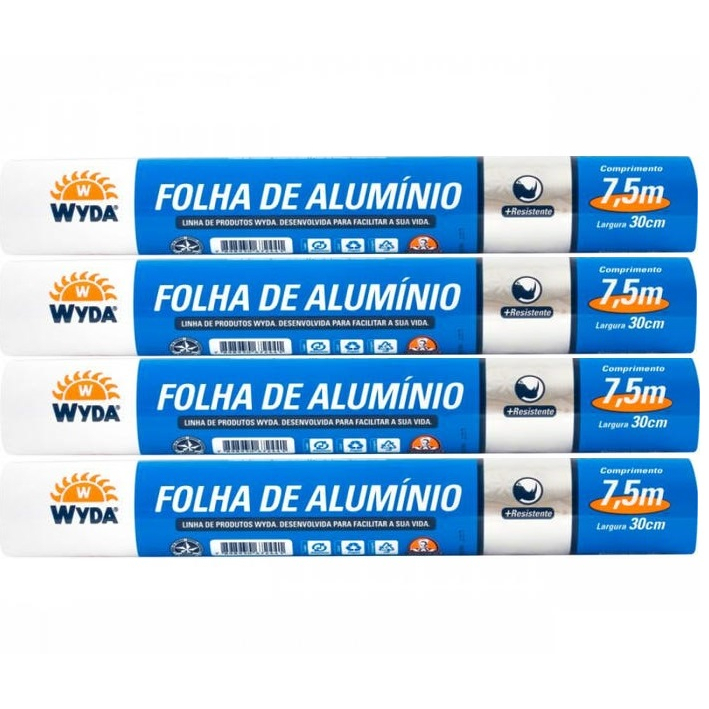 Kit Com 4 Papel Aluminio Wyda 7,5m x 30cm | Shopee Brasil