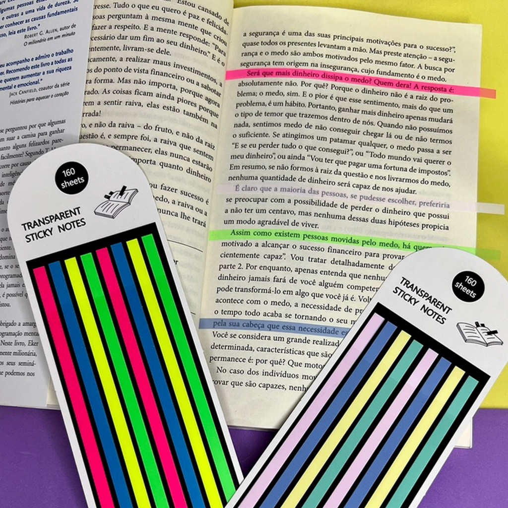 Marcador de linha - blocos adesivos transparentes - 160 fls / sticky ...