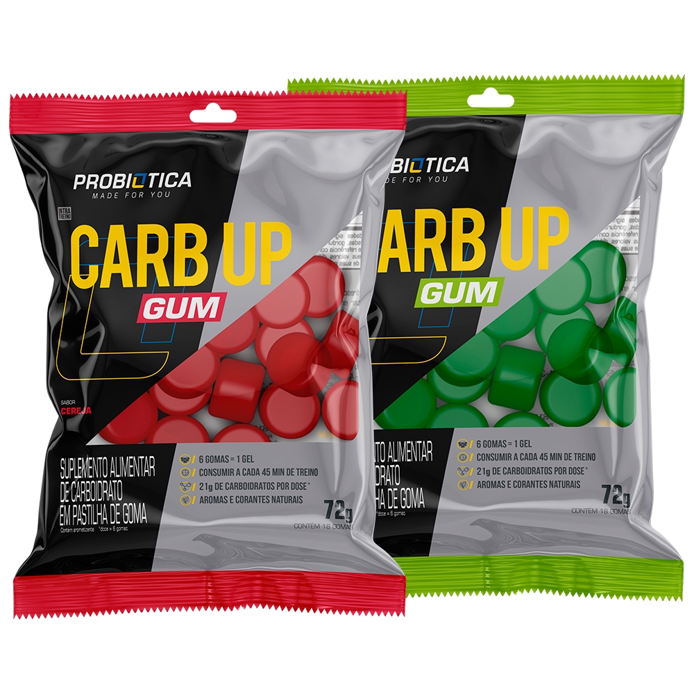 Carb Up Gum Pacote 72g com 18 Gomas Cada - Probiótica (Gomas de ...
