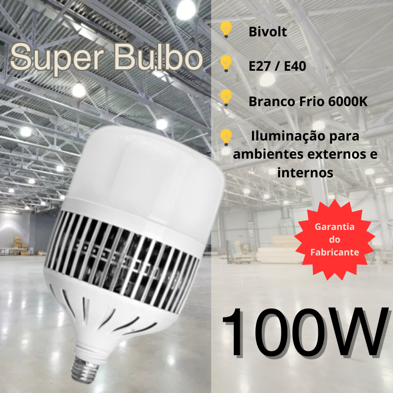 Lampada Led Super Bulbo 100W E27 / E40 Bivolt Branco Frio 6000K ...