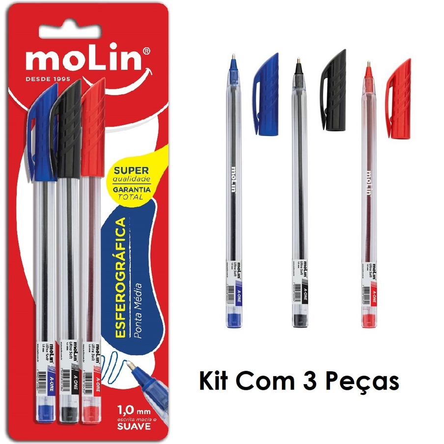 Kit 3 Canetas Ponta Media Molin REF 1011 | Shopee Brasil