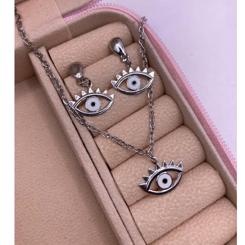 Conjunto Olho Grego Branco Aço Inox | Shopee Brasil