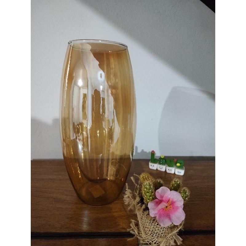 OFERTA Vaso boleado de vidro âmbar 30cm para flores e decoração ...