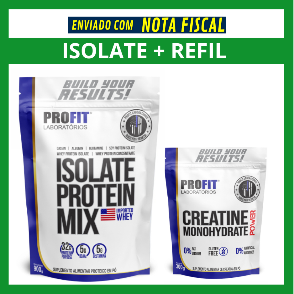 Whey Isolate Protein Mix Profit 900g + Creatina Profit 300 G Refil ...