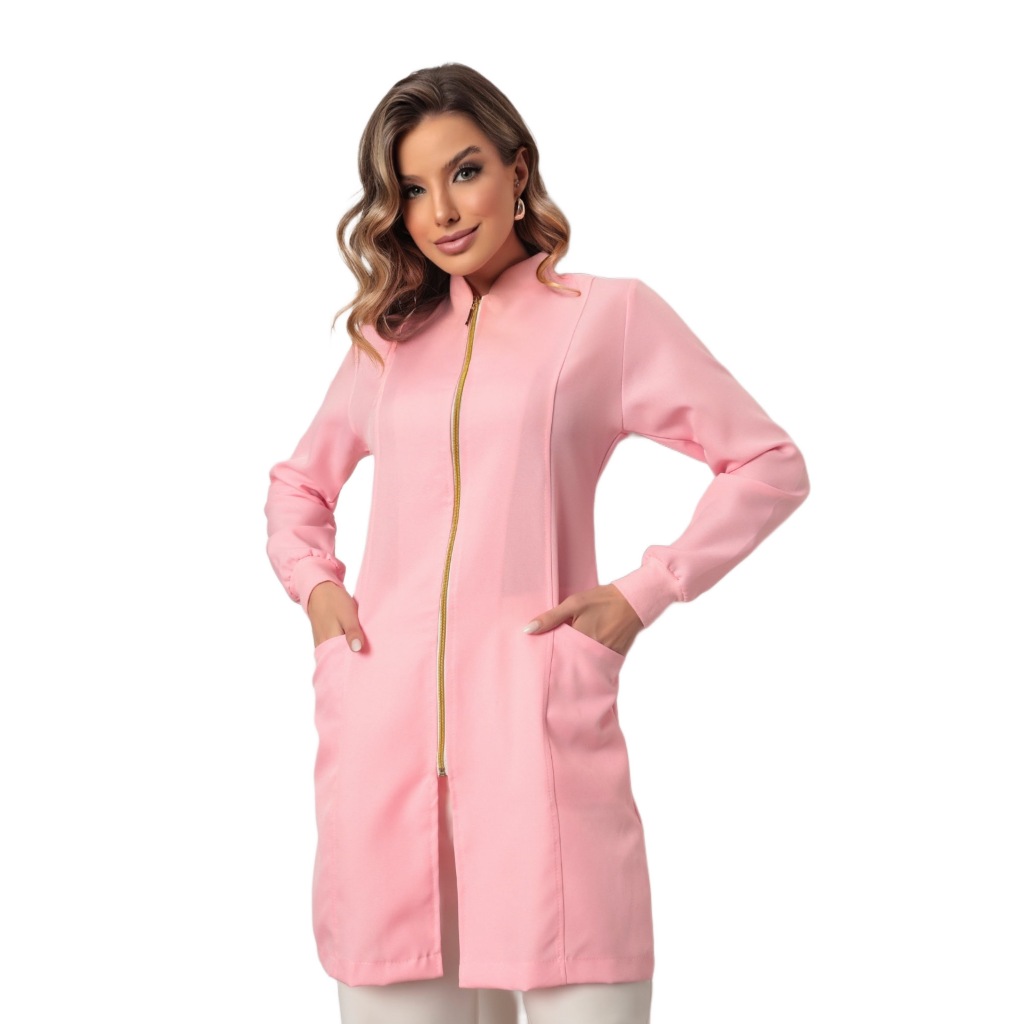 Jaleco Feminino Ziper Punhos Rosa Nice Gardenia Uniformes | Shopee Brasil