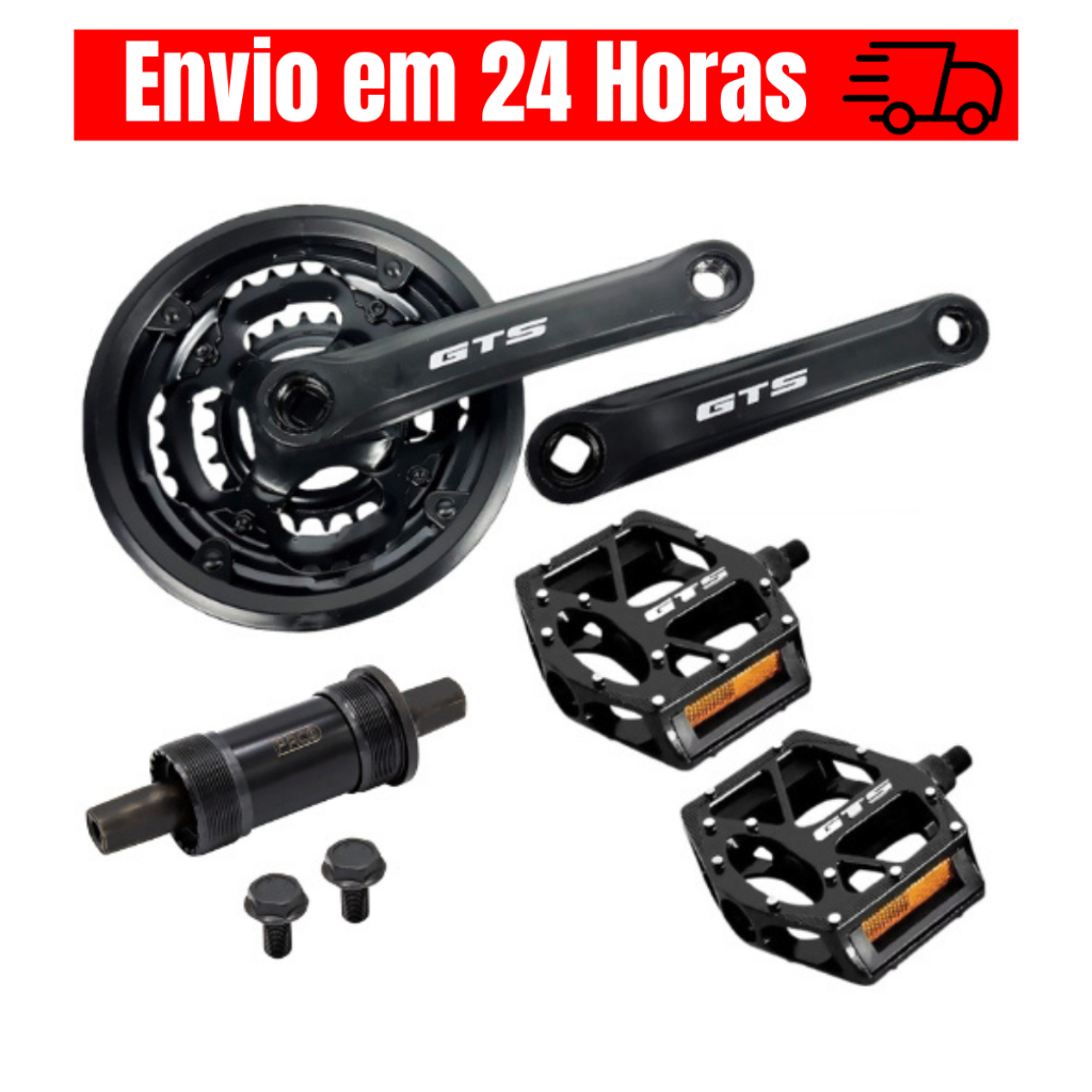 Pedivela Pe de Vela GTS Bicicleta Aro 24 26 29 Preto + Par de Pedal Plataforma Aluminio GTS ...