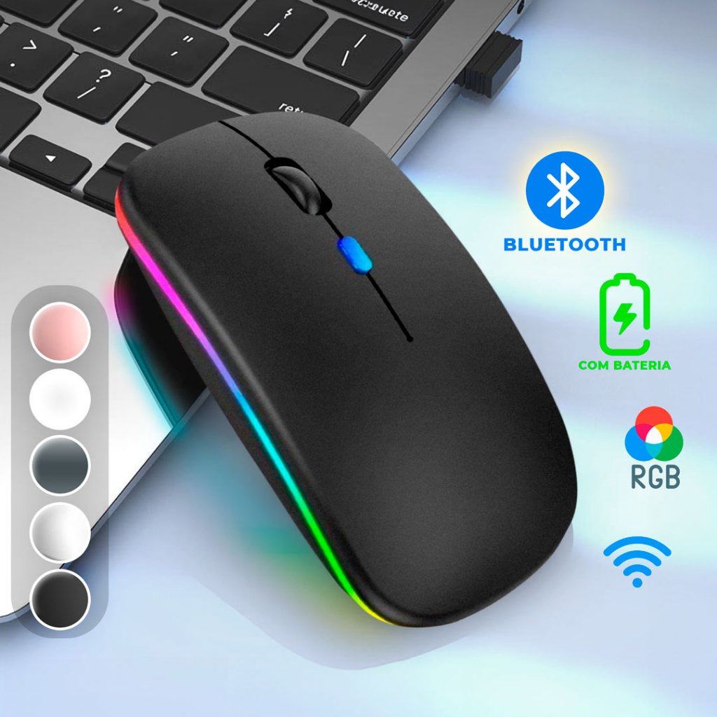 Mouse sem fio Wireless Bluetooth Sem Fio Led RGB Recarregável Silencioso | Shopee Brasil