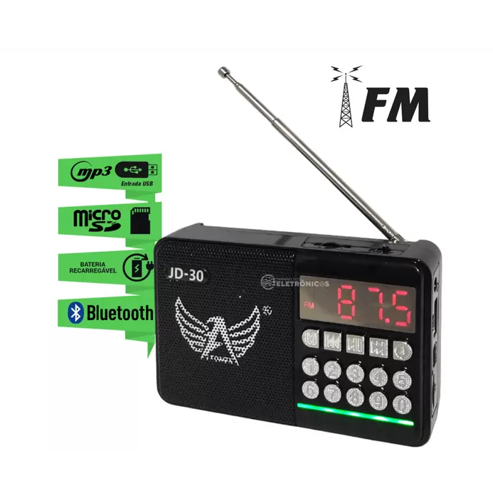 Rádio Fm Portátil Com Bluetooth Mp3 Recarregável Conexão USB JD30 - ALTOMEX | Shopee Brasil