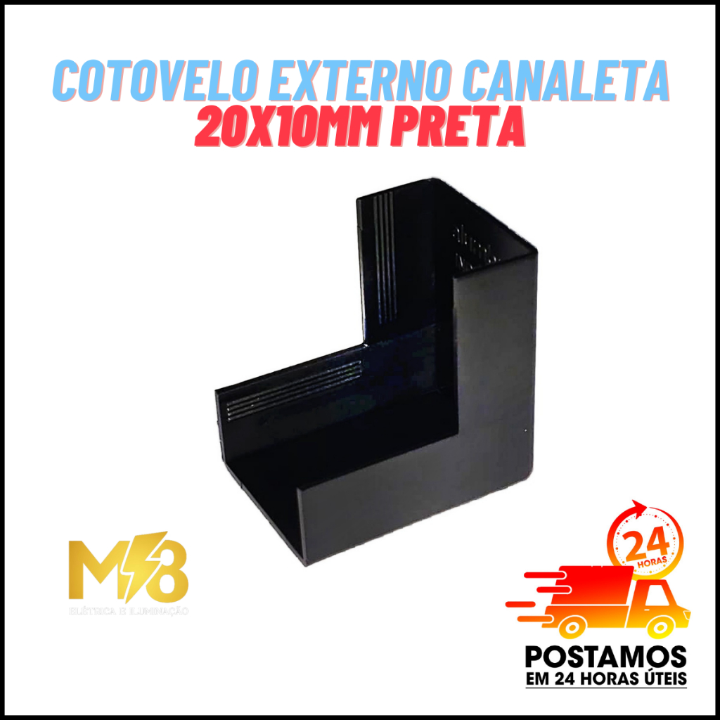 Cotovelo Externo Canaleta PRETA 20x10mm acabamento PRETO | Shopee Brasil