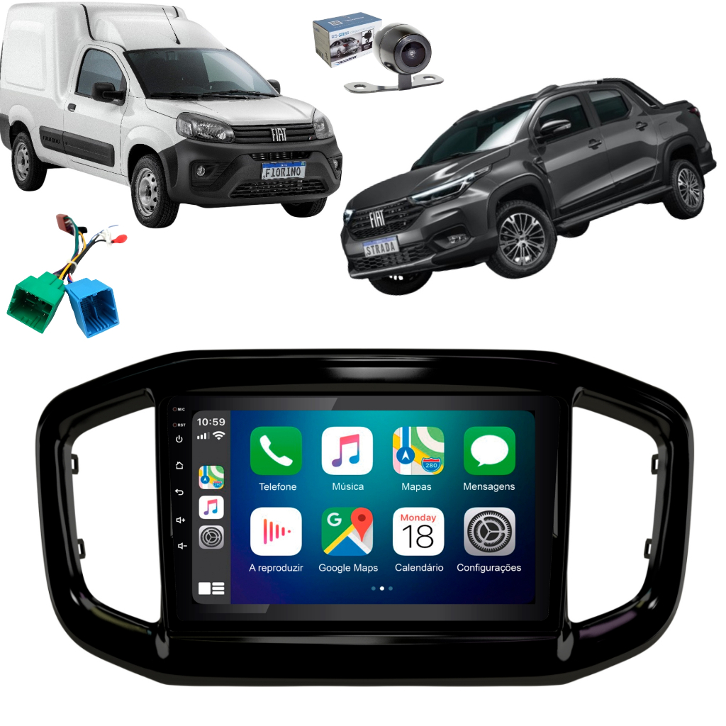 Central Multimídia 9'' Carplay Fiat Strada Fiorino 2021 2024 com Chicote Original e Câmera de Ré ...