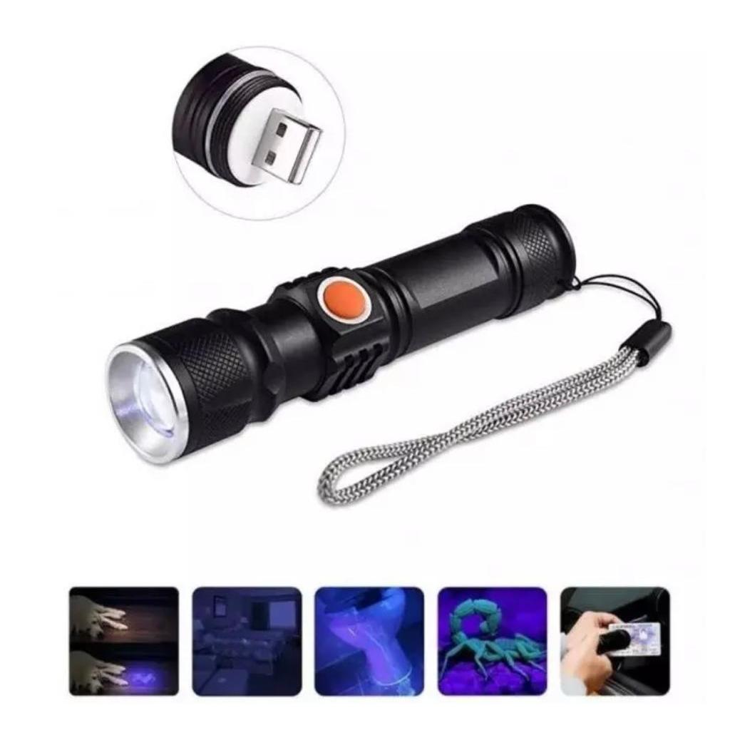 Lanterna USB Recarregável Ultravioleta Potente Escorpião Uv Luz Negra | Shopee Brasil