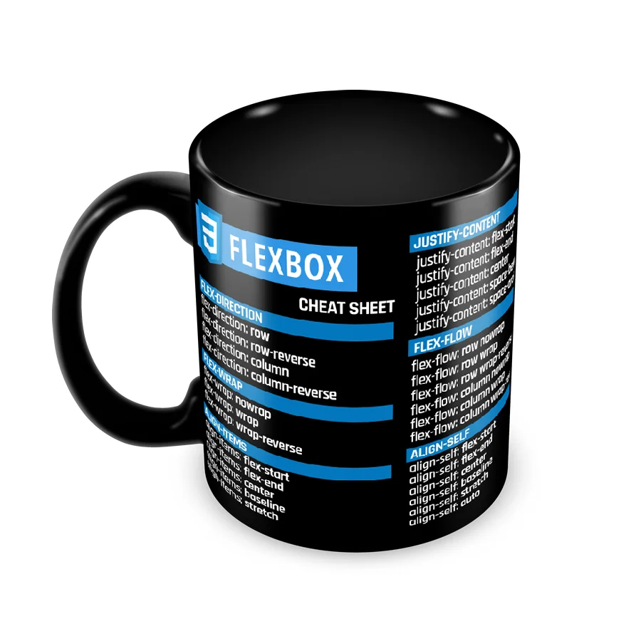 Caneca Flexbox Commands Cheat Sheet Preta | Shopee Brasil