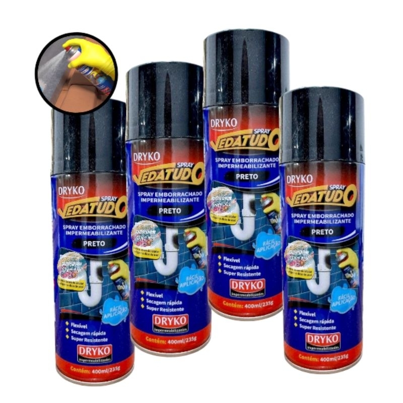 Kit 4 Spray Manta Líquida Emborrachado Preto Impermeabilizante 400ml ...
