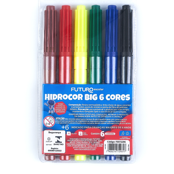Canetinha Hidrográfica Grossa 6 Cores Hidrocor Jumbo Pintura Desenho | Shopee Brasil