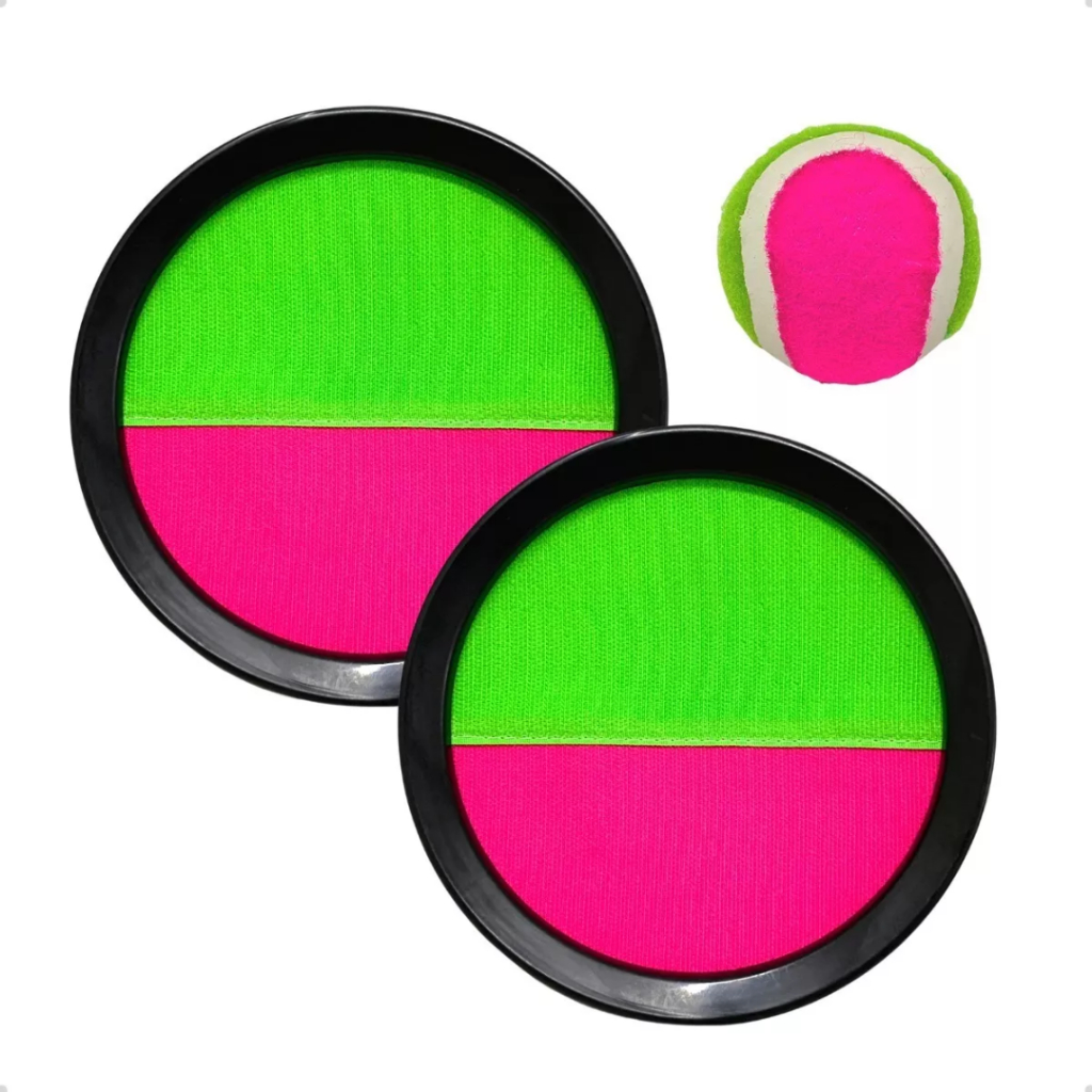 Brinquedo Bateu Colou Infantil + Bola Bate Gruda Frescobol Velcro Tenis ...