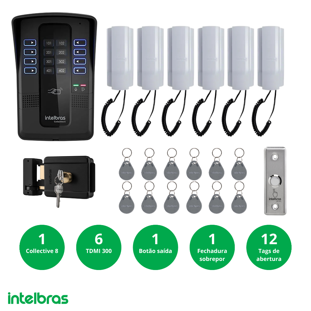 Kit Interfone Porteiro Eletrônico Com 6 Pontos Collective 8i Intelbras ...
