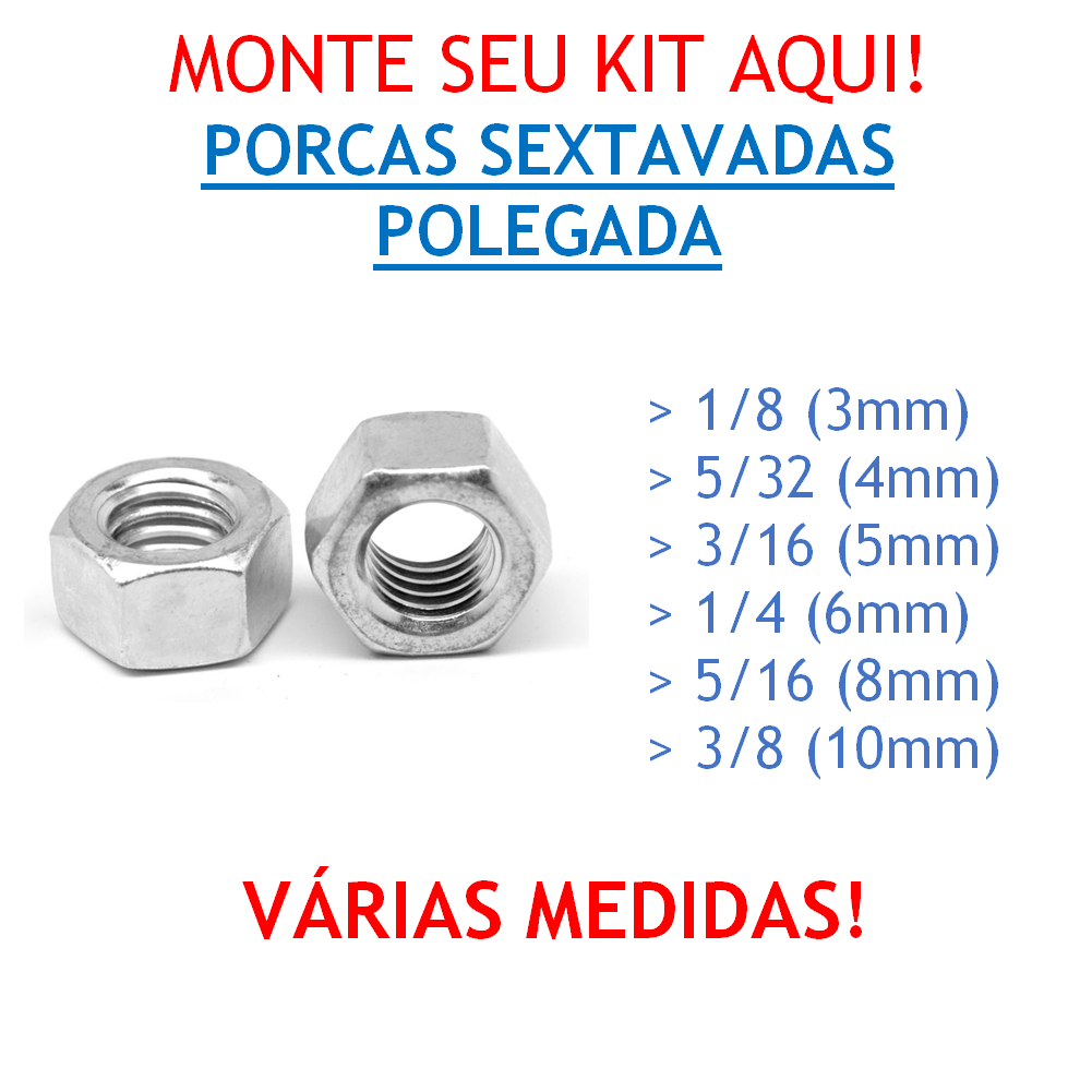 Porcas Sextavadas UNC (Polegada) - Zincado Branco | Shopee Brasil
