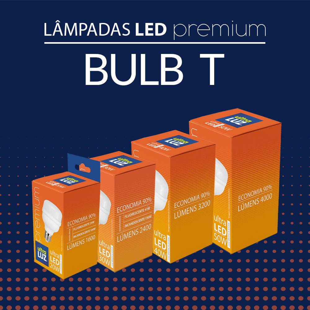 Kit 10 Lâmpadas LED T 20W, 30W, 40W, 50W Super Bulbo Ultraluz Bivolt Econômica 6500K Branca Fria ...