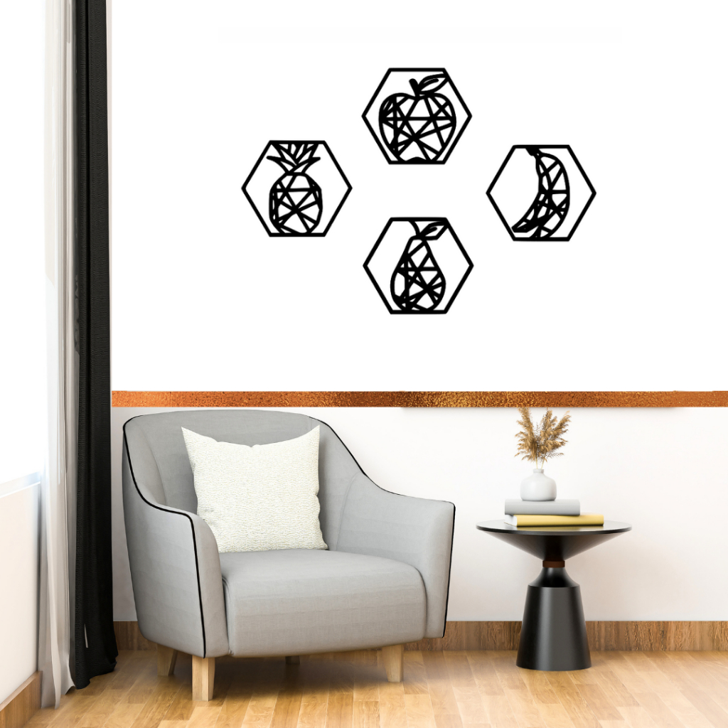 Kit 4 Quadros MDF Vazado Frutas Formato Hexagonal (Geométrica) | Shopee ...