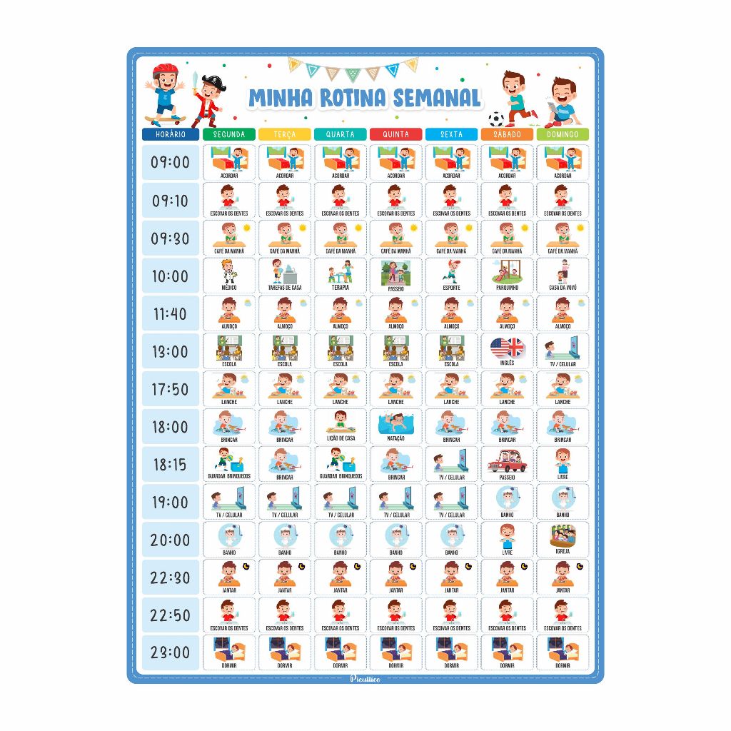 Quadro Infantil Minha Rotina Semanal 98 Rotinas Para Fixação Na Parede