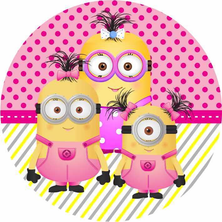 Painel Redondo Festa Minions menina Rosa em Tecido Sublimado | Shopee ...