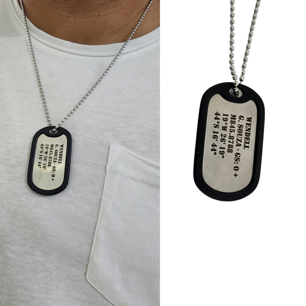 Corrente Colar Placa Identificação Tag Militar Personalizada iniciais ...