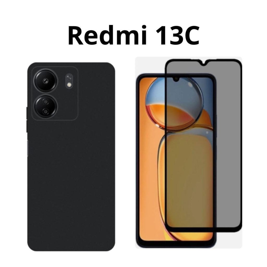 Kit 3X1 Xiaomi Redmi 13C - Capa Silicone Aveludada Preta + Pelicula Privacidade Vidro 3D ...