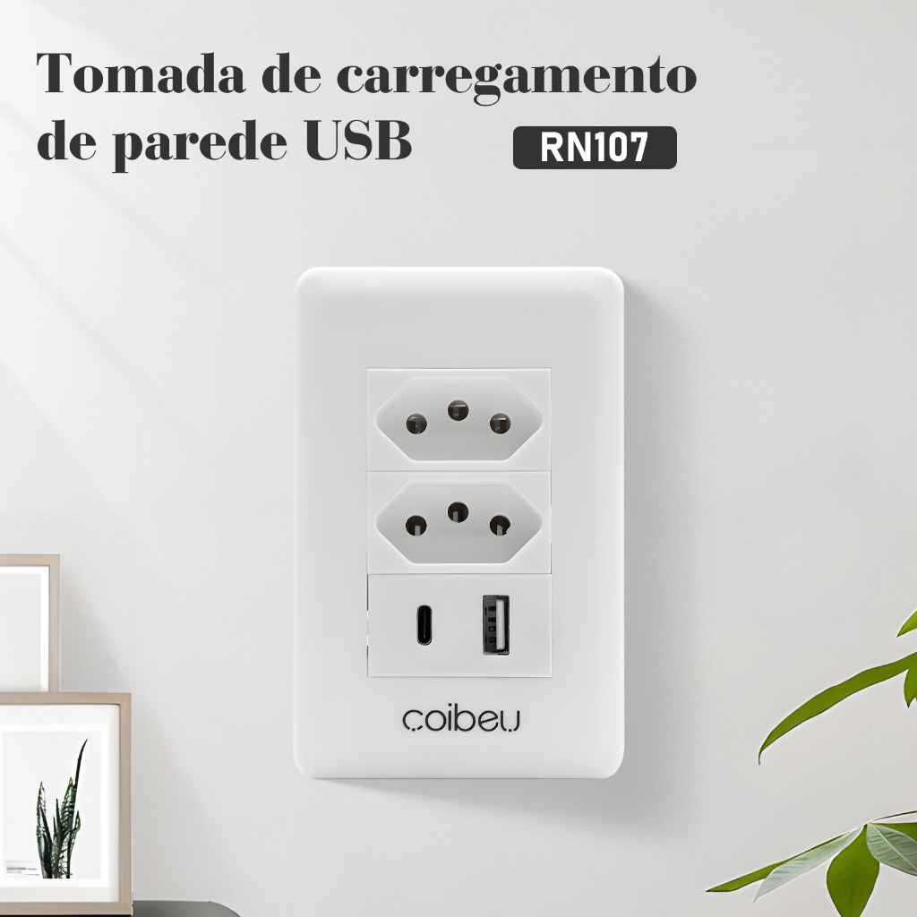 COIBEU Tomada Usb Type-C De Parede Carregador Turbo Para Celular E Afins RN107 | Shopee Brasil