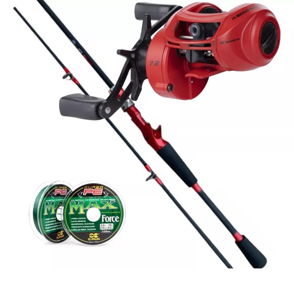 Kit Pesca Carretilha Kawana K6000 Vhd Anticabeleira + Vara Fibra de carbono 8-15 LBS 1,80m ...