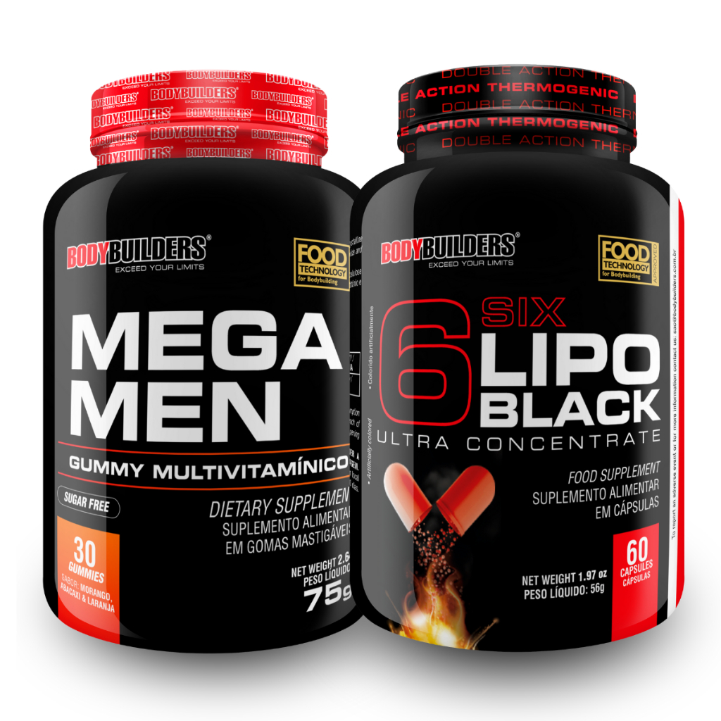 Kit 6 Six Lipo Black 60 Cáps + Mega Men 30 Cáps - Bodybuilders | Shopee ...