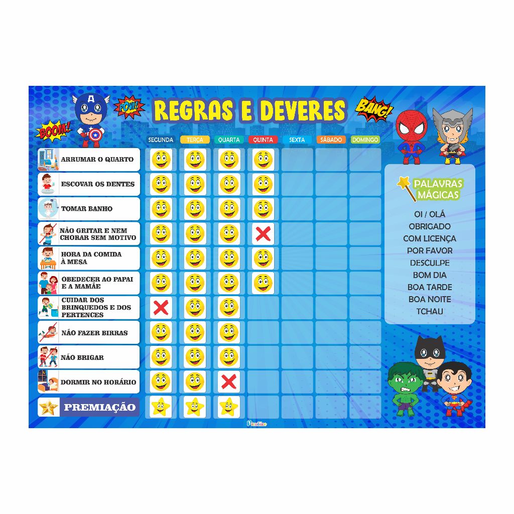 Quadro De Regras Infantil/ Quadro Educativo/ Quadro de Incentivo ...