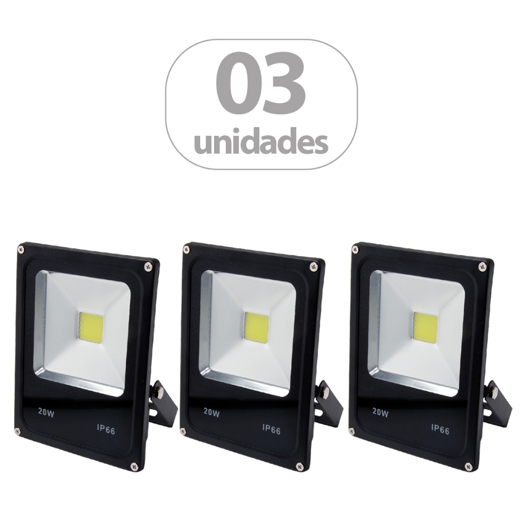Kit 3 Refletores Led 20w Holofote Bivolt Branco Frio Prova D'água Slim | Shopee Brasil