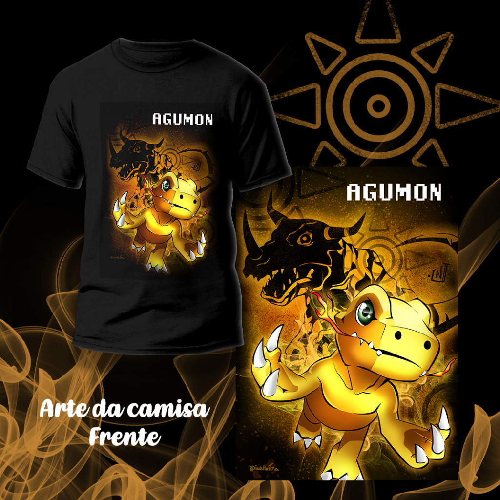 Camisa Preta do Digimon Agumon / Gabumon Anime Arte Frente e Costas ...
