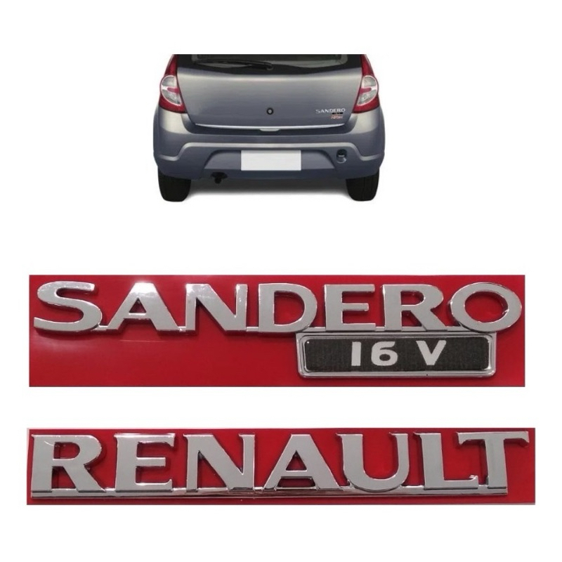 Emblema Letreiro Renault Sandero 16V Ano 2007 a 2011 Peça Cromada Fita ...