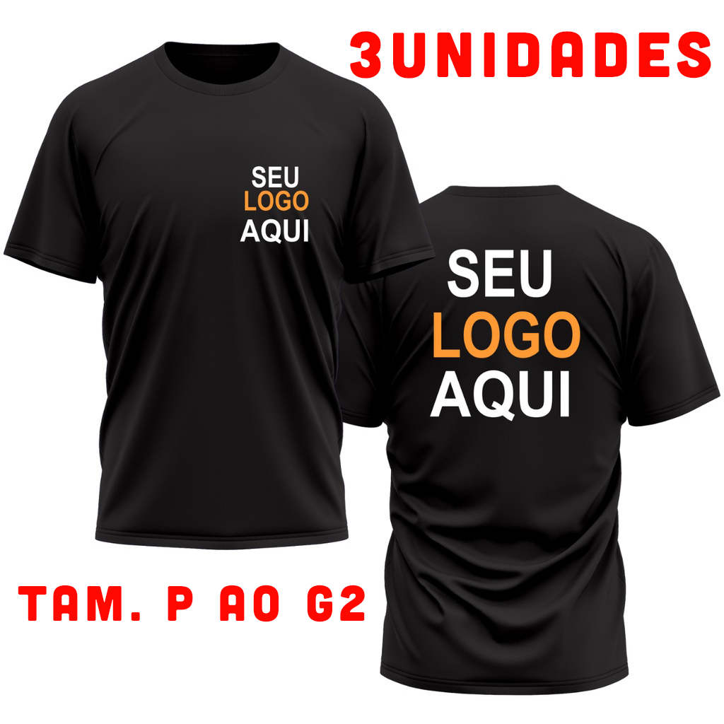 KIT 3 UNIDADES camiseta malha Pv poliviscose cor preta personalizada ...