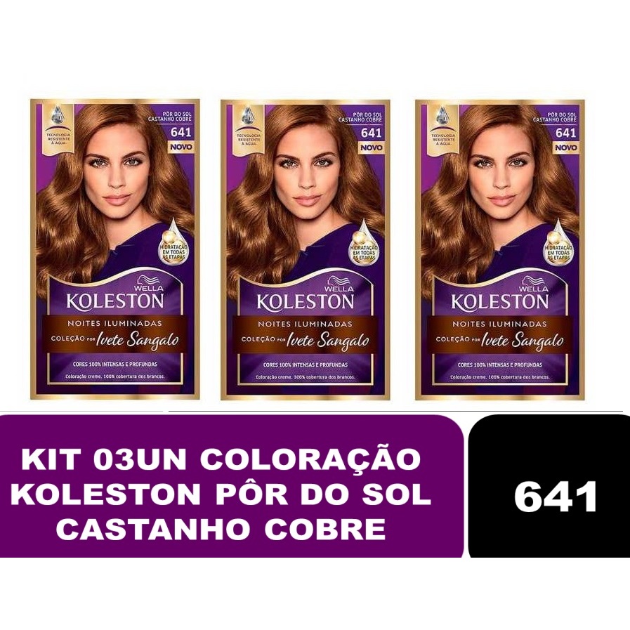 Kit 03un Tintura Koleston 641 Pôr do sol Castanho Cobre | Shopee Brasil