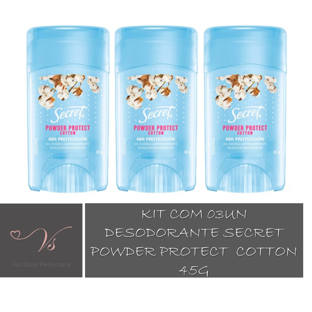 Kit com 03un Desodorante Secret Powder Protect Cotton 45g | Shopee Brasil