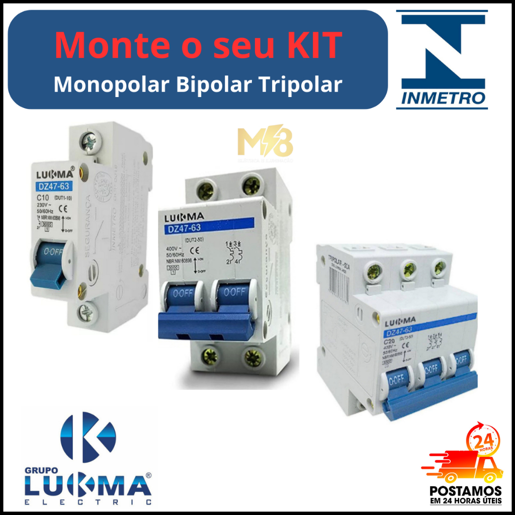 Disjuntor Unipolar Bipolar Tripolar Lukma Din 10A 16A 20A 25A 32A 40A 50a 63A 70A Curva C ...