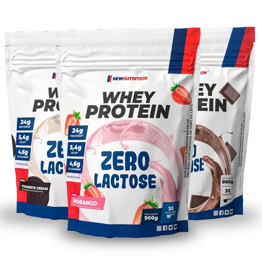Whey Protein Concentrado Zero Lactose 900g - New Nutrition | Shopee Brasil